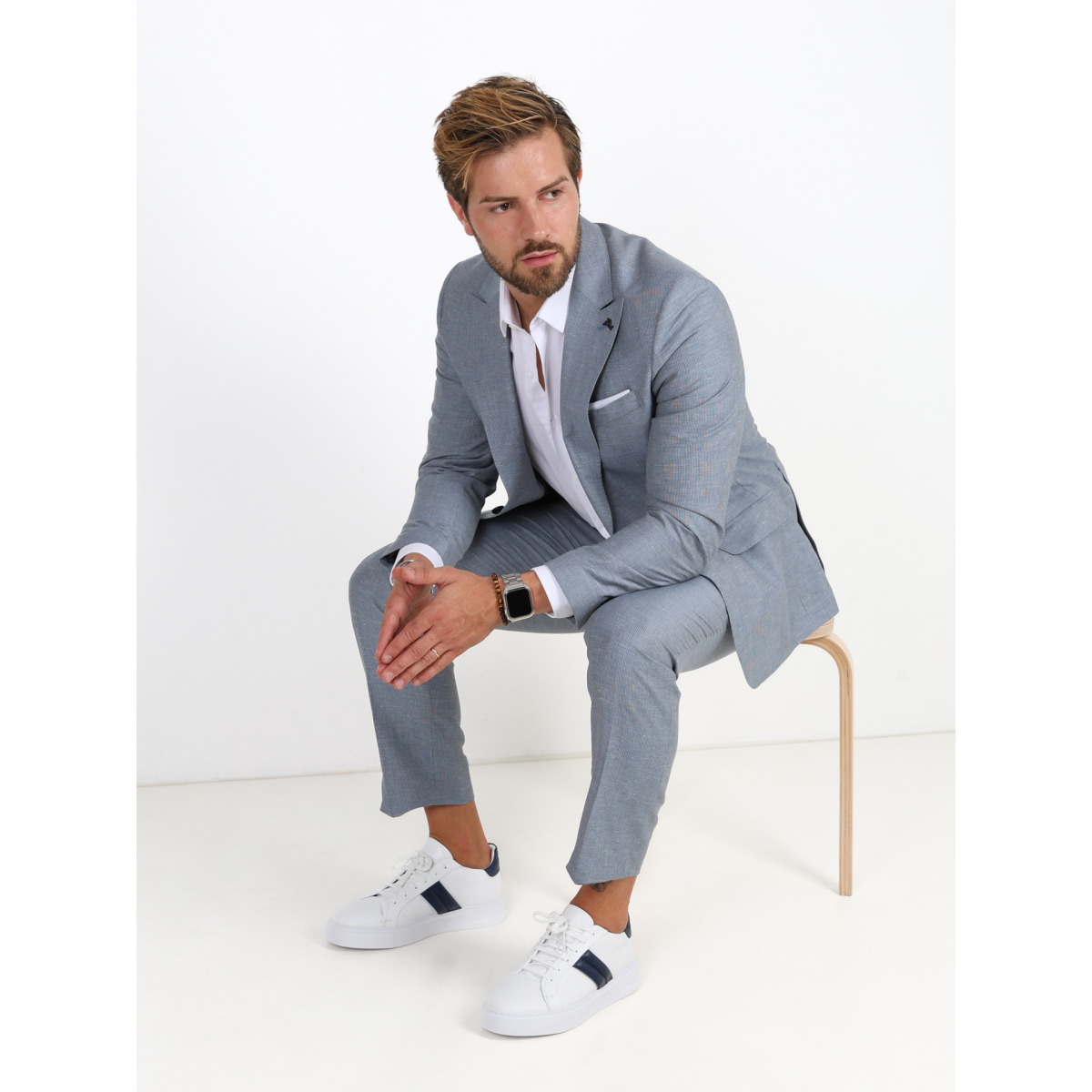 Structured linen suit - FAT0914AZULCLARO - Suits Inc