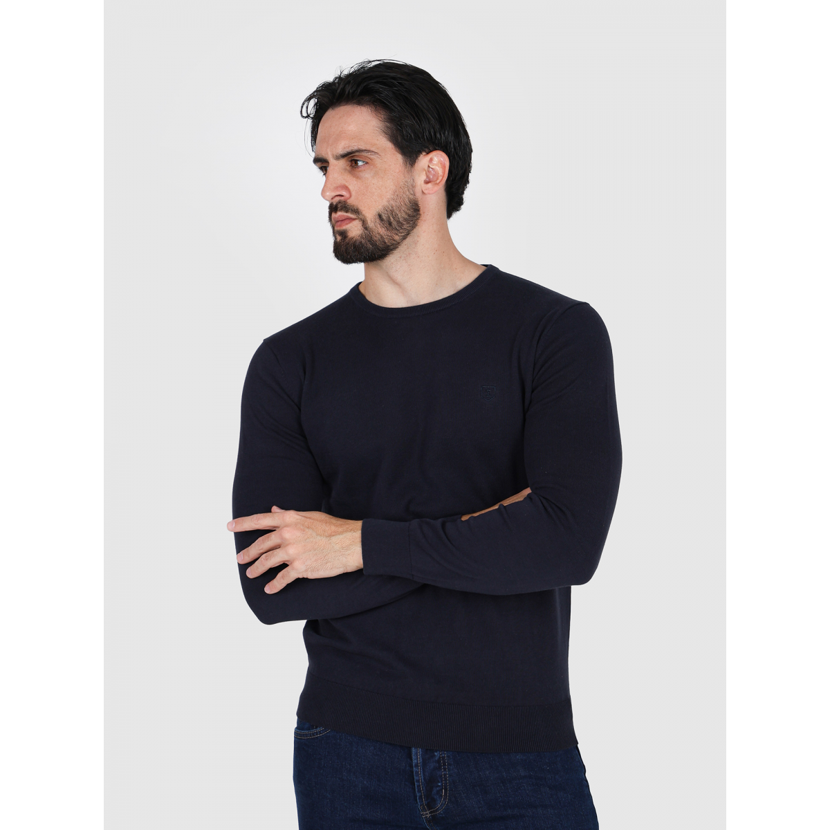 Round-collar cotton sweater - MAL0331AZULMARINHO | Suits Inc