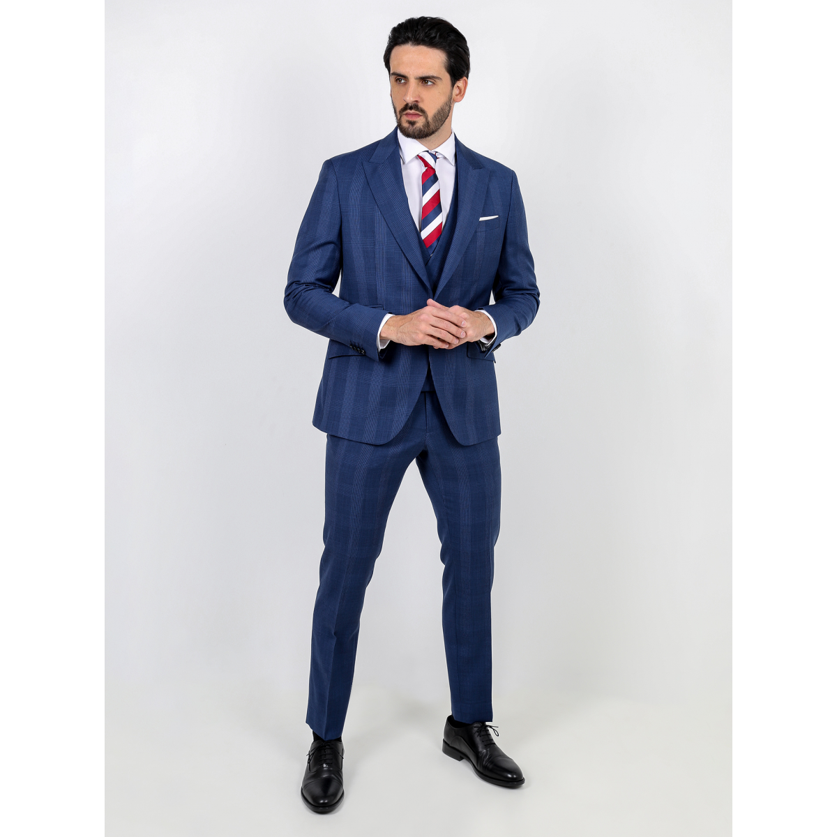 Regular fit plaid pattern suit with waistcoat - FAT0860AZULMARINHO ...