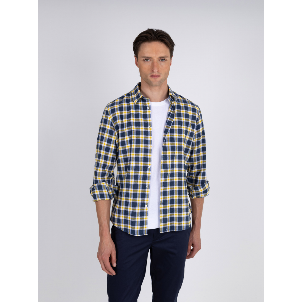 Cotton plaid pattern shirt - CAM0739AMARELO - Suits Inc